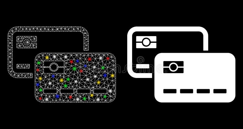Flare Mesh Network Credit Cards Icon with Flare Spots Stock Vector ...