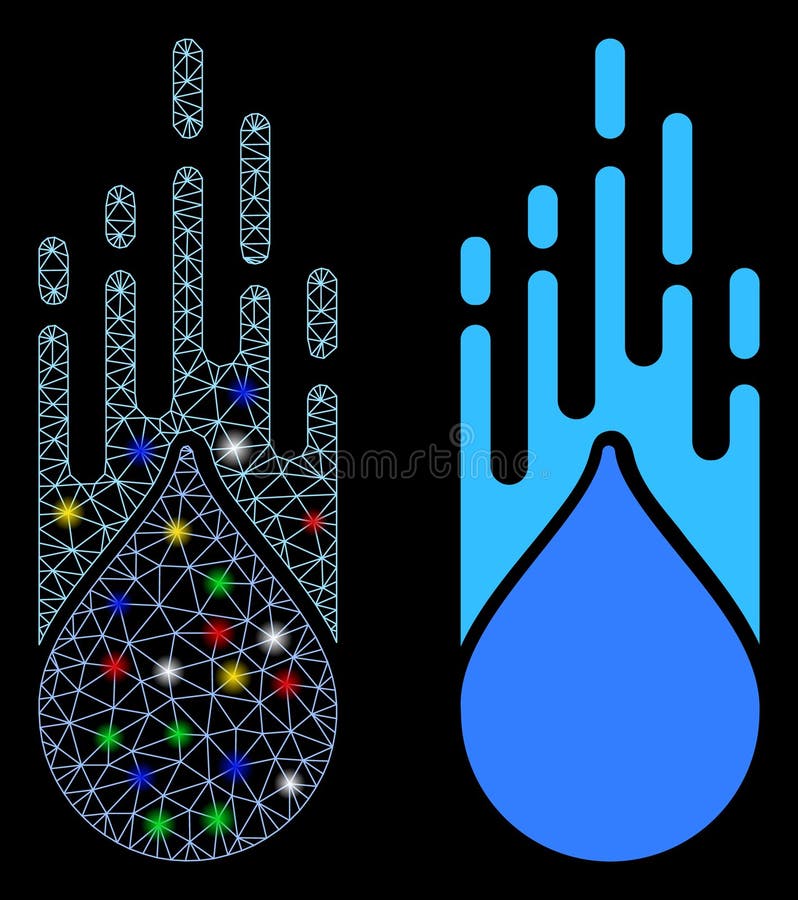 Flare Mesh Network Falling Drop Icon with Flare Spots Stock Vector ...