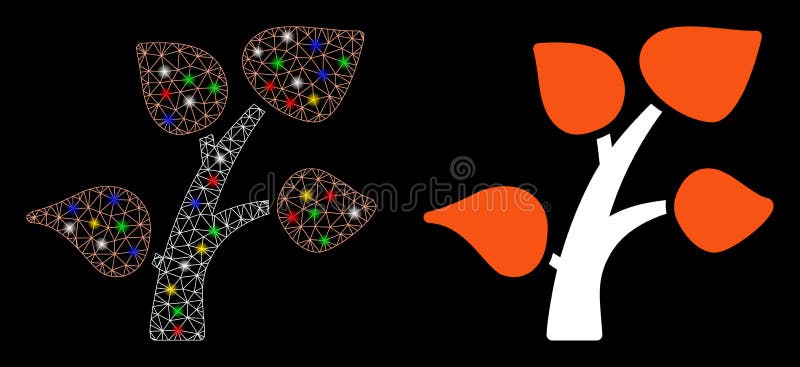 Flare Mesh Network Plant Tree Icon with Flare Spots Stock Vector ...