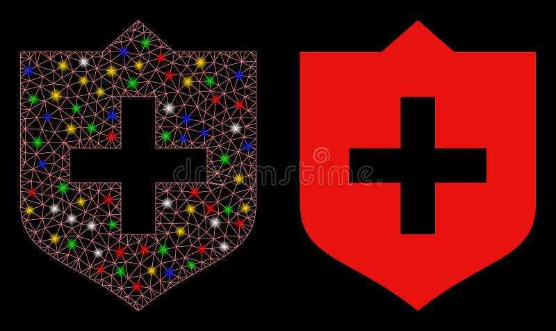 Flare Mesh Network Shield Icon with Flare Spots Stock Vector ...