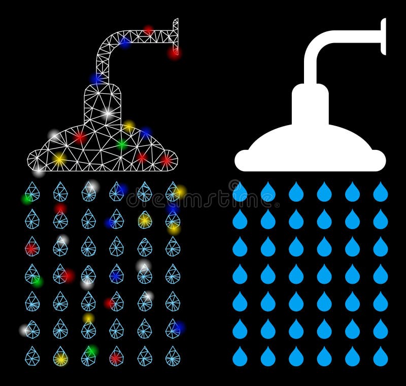 Bright Mesh Wire Frame Shower Icon with Flash Spots Stock Vector ...