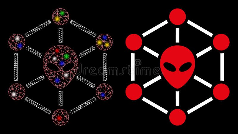 Flare Mesh Wire Frame Alien Network Icon with Flare Spots Stock ...
