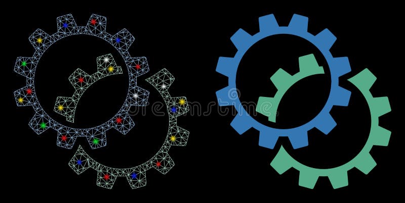 Flare Mesh Wire Frame Configuration Gears Icon with Flare Spots Stock ...