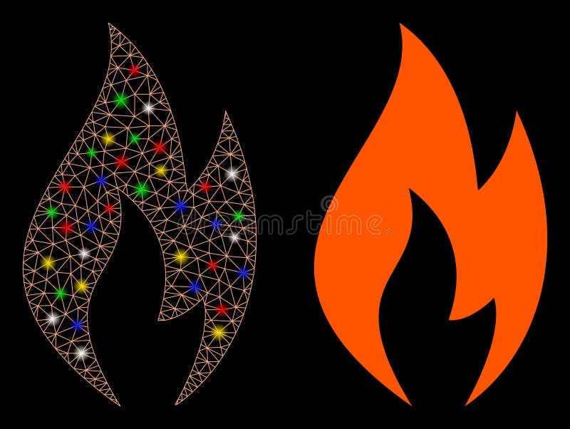 Flare Mesh Wire Frame Fire Flame Icon with Flare Spots Stock Vector ...