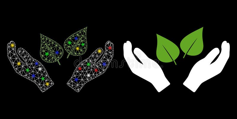 Flare Mesh Wire Frame Flora Care Hands Icon with Flare Spots Stock ...