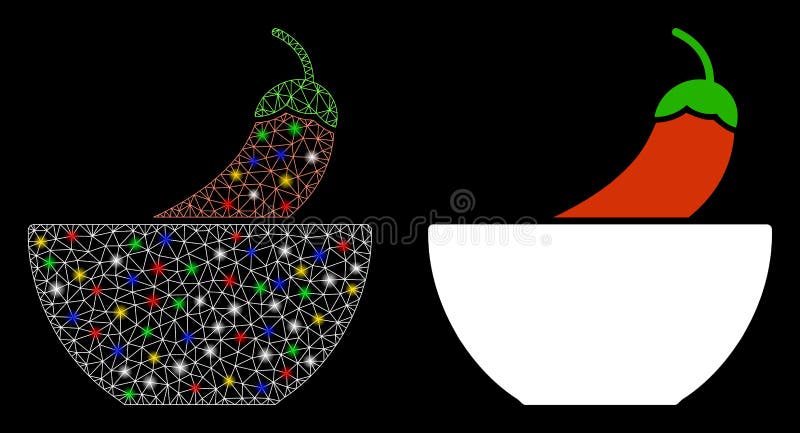 Flare Mesh Wire Frame Spicy Food Icon with Flare Spots Stock Vector ...