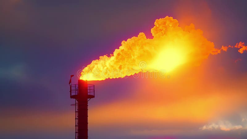 Gas Flare Stack in Refinery Burning Excess Gases for Emission Reduction ...