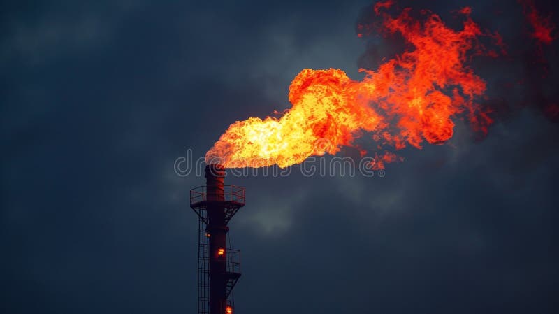 A Flare Stack Burning Off Excess Natural Gas Creating a Bright Flame ...