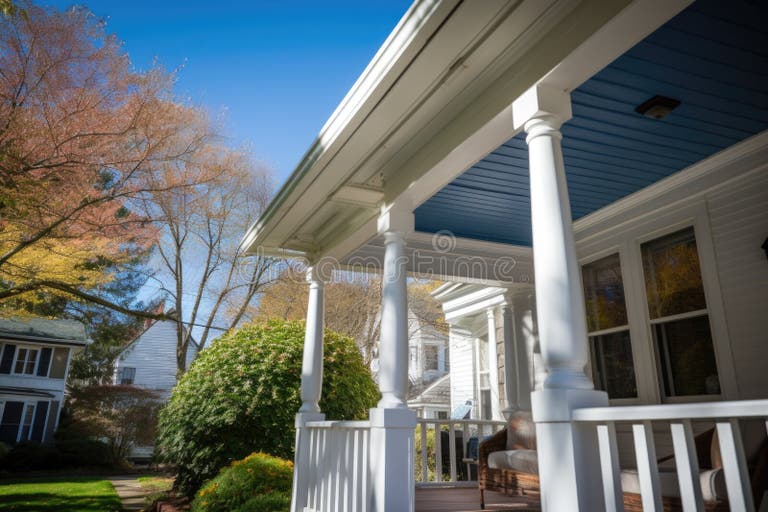 Flared Eave of a Dutch Colonial, Porch Visible Beneath Stock Image ...