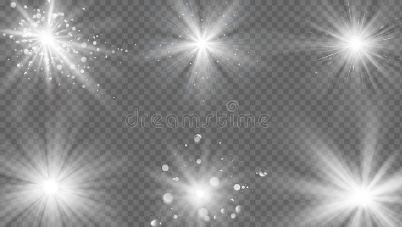 Flares and Rays Effect. White Light Burst, Star Sparkle Stock Vector ...