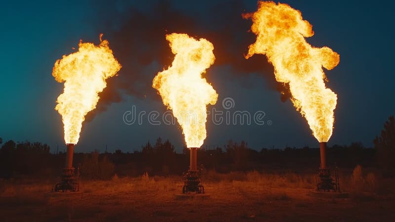 Flares from the Refinery Light Up the Night Sky Stock Photo - Image of ...
