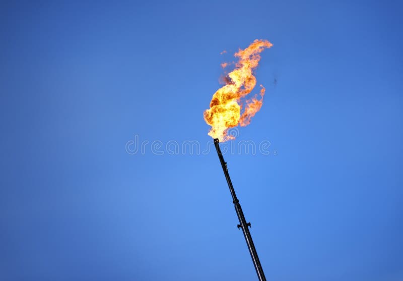 Flaring Stack at an Oil Refinery Releasing Burning Gas into the ...