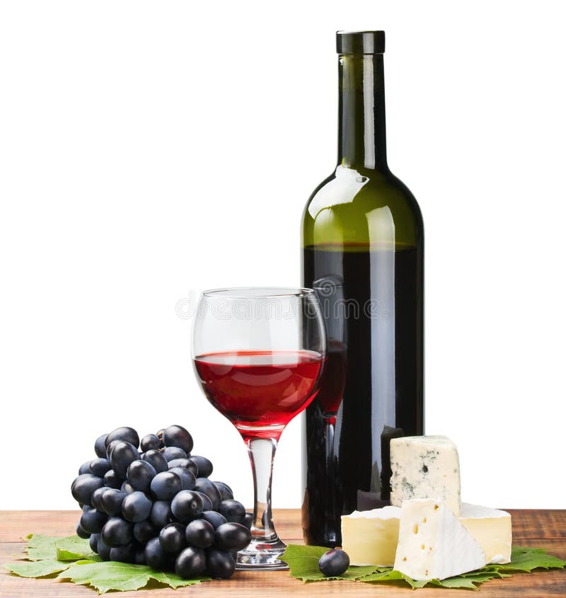 Flasche, Glas Rotwein Und Reife Trauben Stockbild - Bild von weinstock ...
