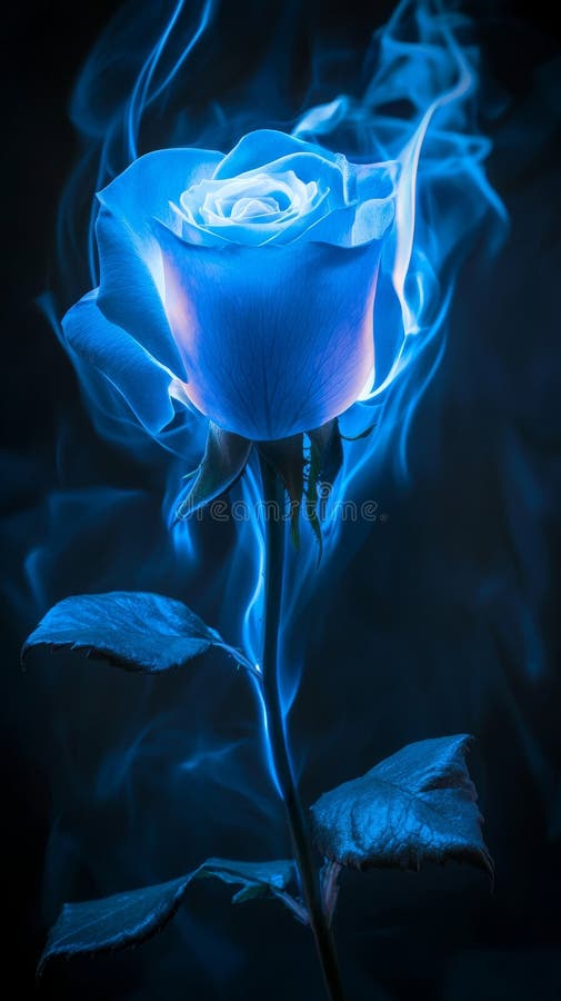 A Flash of Blue Fire in the Shape of a Beautiful Rose Stock ...