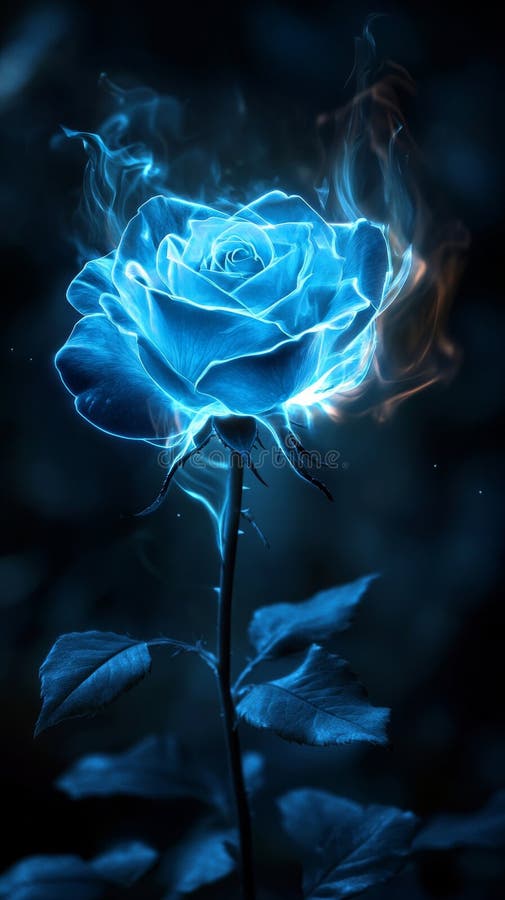A Flash of Blue Fire in the Shape of a Beautiful Rose Stock ...