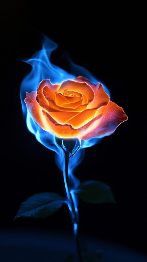 A Flash of Blue Fire in the Shape of a Beautiful Rose Stock ...