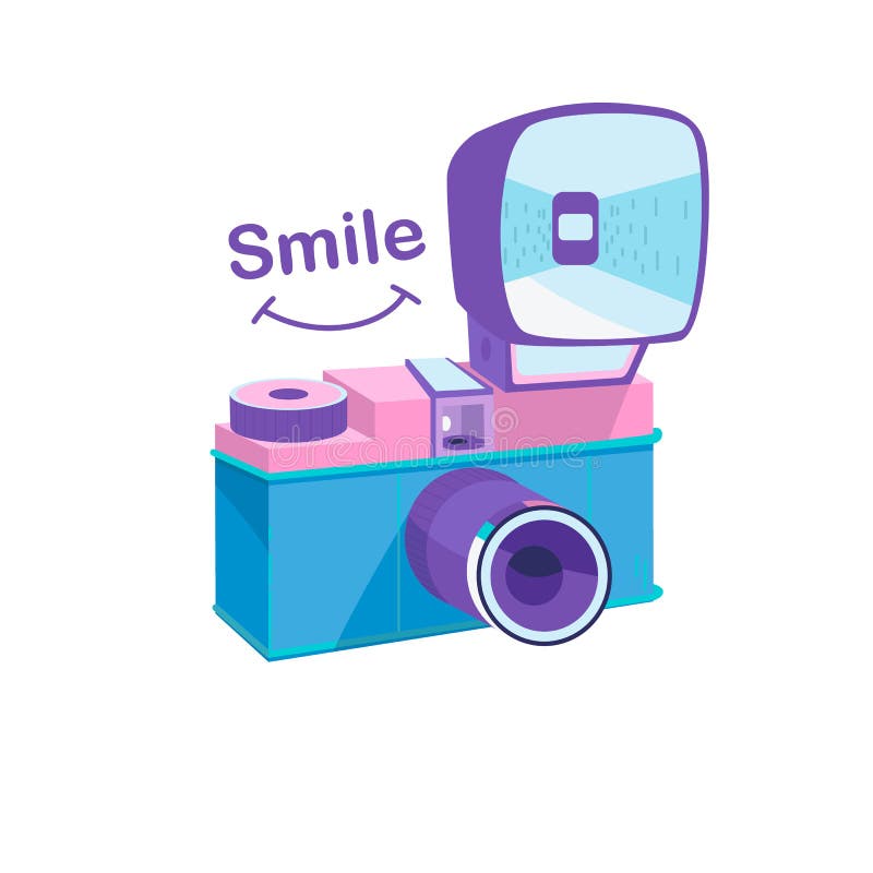 Flash Camera. the Camera with a Flash, Blue, with the Inscription ...