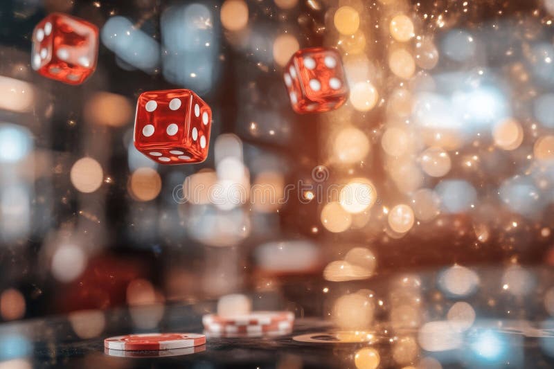 In a Flash of Color, Two Red Dice Soar Above the Craps Table, Enveloped ...