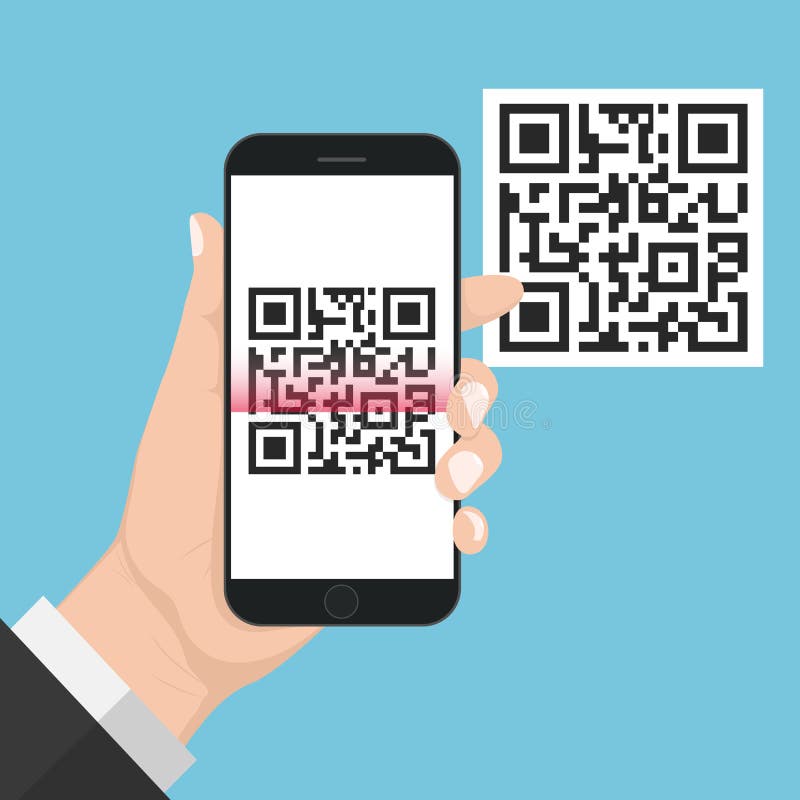 Flash Design with Long Shadow Hand Holding the Smart Phone with QR Code ...