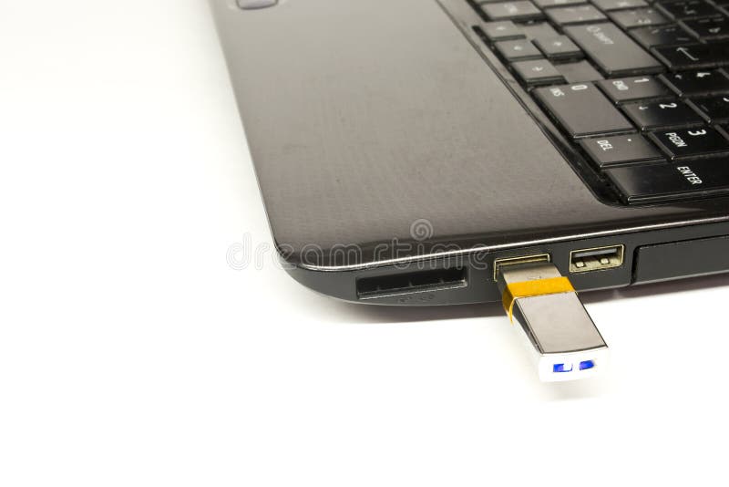 USB Flash Drive Inserted Into The Laptop Stock Image - Image of laptop ...