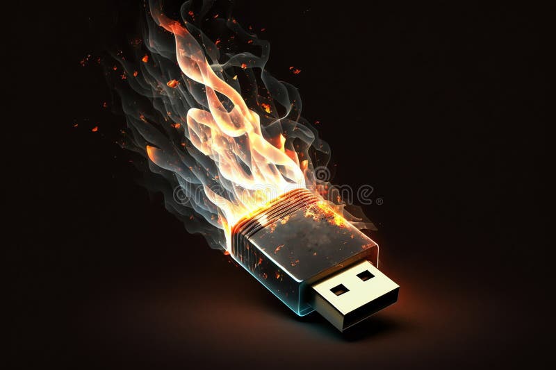Flash Drive Burning. Fast Flash Drive in Fire. Data Destruction Concept ...