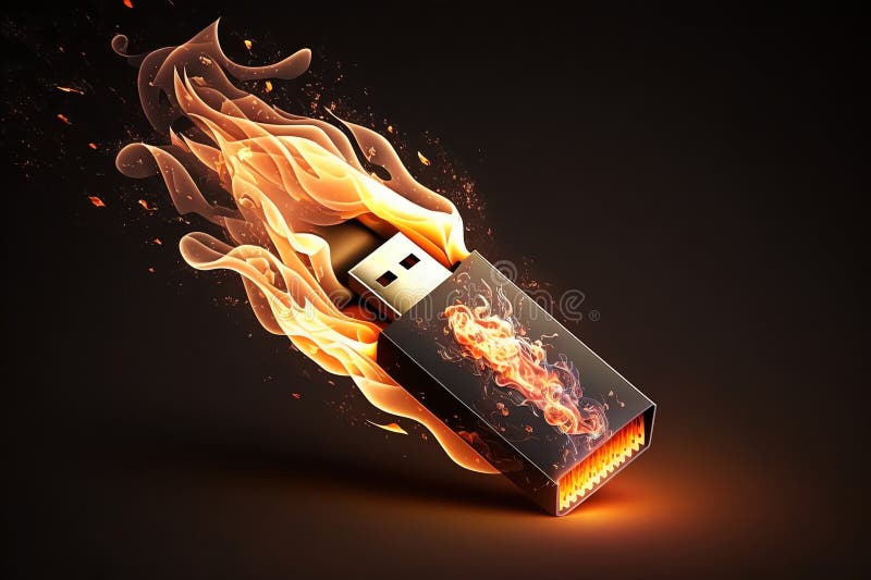 Flash Drive Burning. Fast Flash Drive in Fire. Data Destruction Concept ...