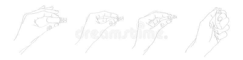 Flash Drive in Hand Set Drawn Sketch Stock Vector - Illustration of ...