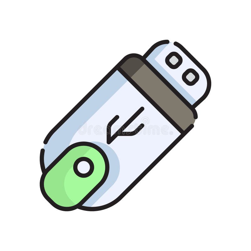 Flash Drive Icon Vector Illustration. Flat Outline Cartoon. Cyber ...