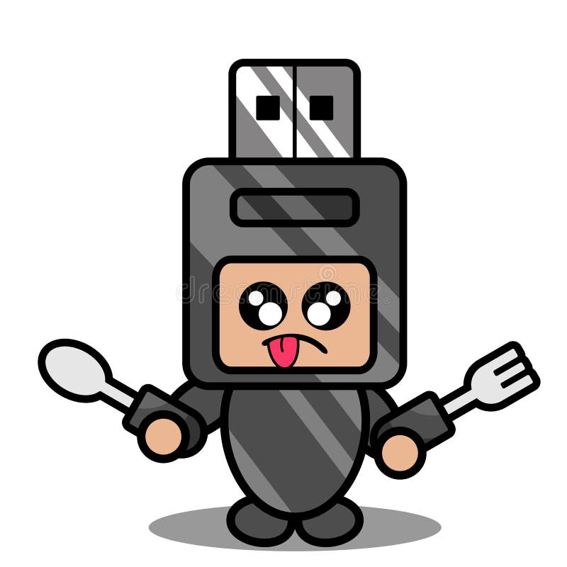 Flash Drive Mascot Costume Holding Spoon and Fork Stock Vector ...