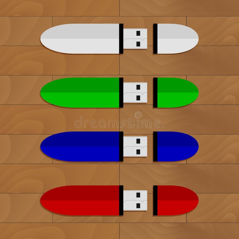 Flash Drive Set Collection on Table Stock Vector - Illustration of ...