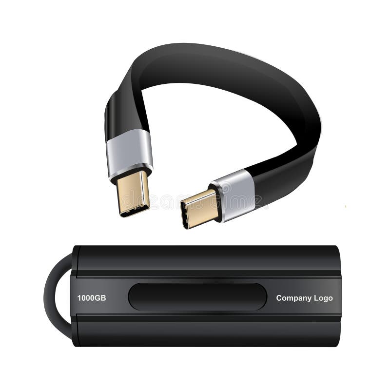 Flash Drive and USB Cable Iphon USB Cable Card Reader Illustration Hand ...