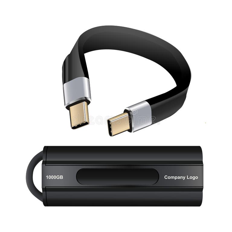 Flash Drive and USB Cable Iphon USB Cable Card Reader Illustration Hand ...