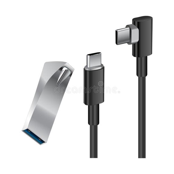 Flash Drive and USB Cable Iphon USB Cable Card Reader Illustration Hand ...