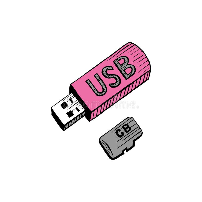 Flash Drive USB and Memory Card Hand Drawn Sketch Stock Vector ...