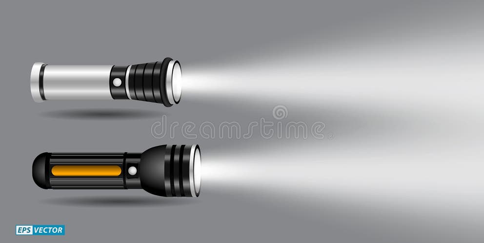 Set of Realistic Flashlights with Beams or Handy Electric Flash Light ...