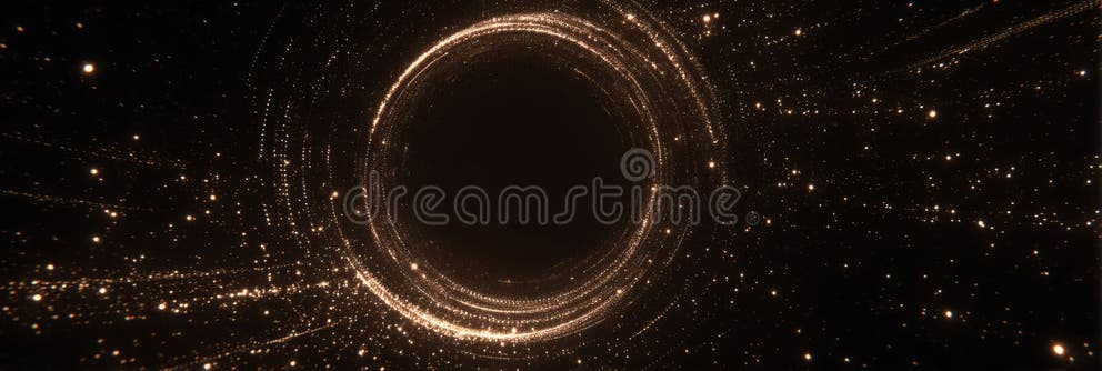 Flash of Light, Gold Particles, Tunnel Ring, Empty Black Space in the ...