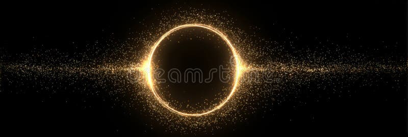 Flash of Light, Gold Particles, Tunnel Ring, Empty Black Space in the ...
