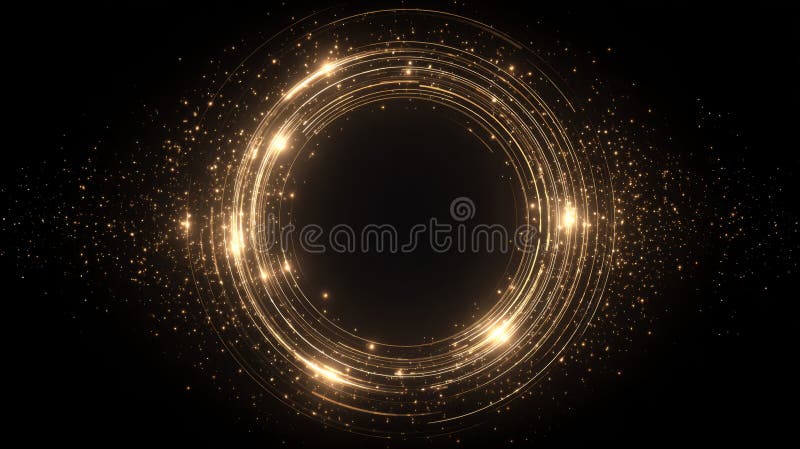 Flash of Light, Gold Particles, Tunnel Ring, Empty Black Space in the ...