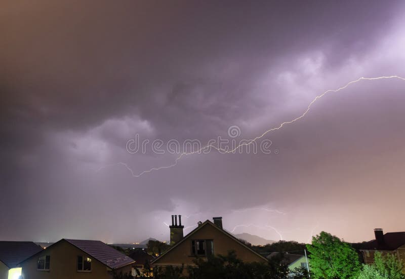 A Flash of Lightning Against the Evening Sky Stock Photo - Image of ...