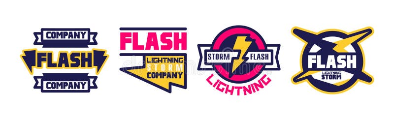 Flash Lightning Company Logo and Label Vector Set Stock Illustration ...