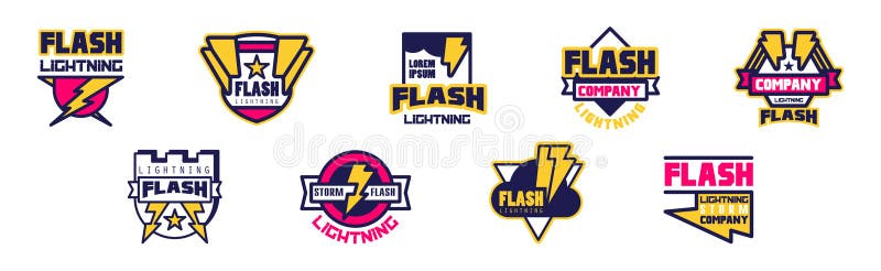 Flash Lightning Company Logo and Label Vector Set Stock Illustration ...
