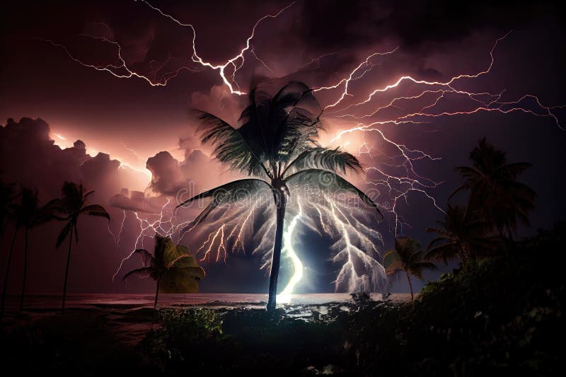 Flash of Lightning in the Eye of Tropical Cyclone Stock Illustration ...