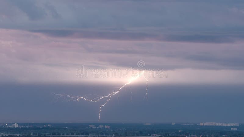 Flash of Lightning Over a Town Stock Image - Image of weather, dramatic ...