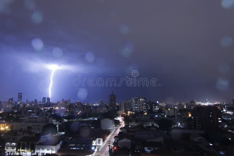 Flash of Lightning in the Sky Over the Skys Stock Photo - Image of ...