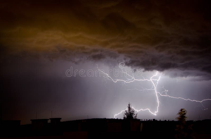 Lightning on the Sky during Summer Storm with Heavy Clouds Stock Photo ...