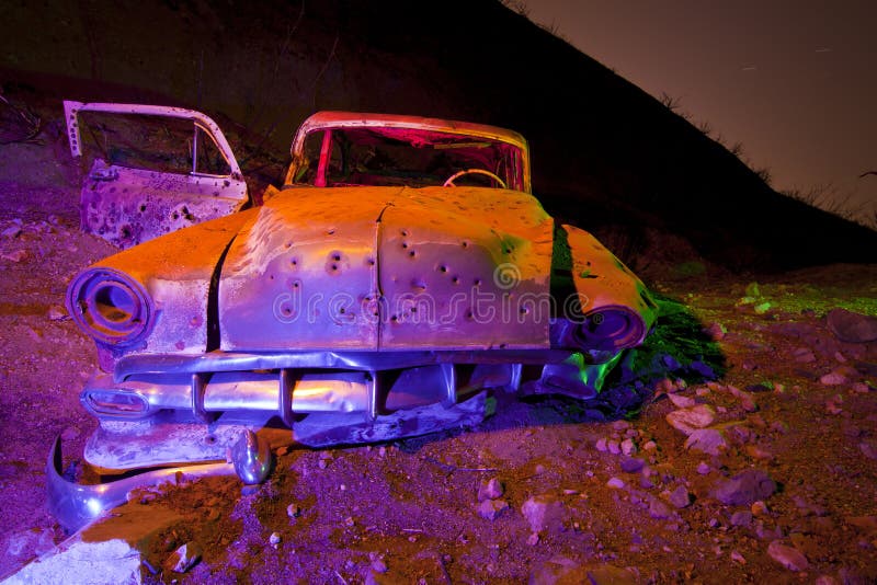 Flash Lit Old Chevy Car stock photo. Image of vehicle - 24254140