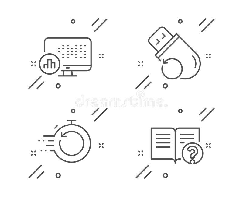 Flash Memory, Report Statistics and Fast Recovery Icons Set. Help Sign ...