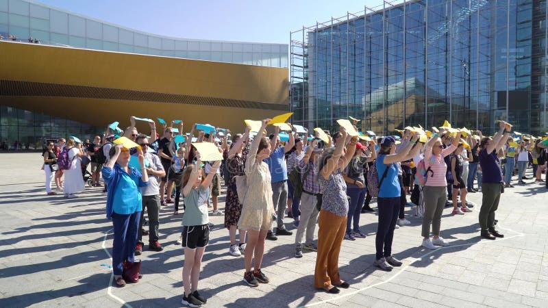 Flash Mob in Support of a United Ukraine. Stock Footage - Video of ...