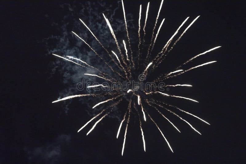 A Flash of Plain White Fireworks. in the Night Sky Stock Photo - Image ...