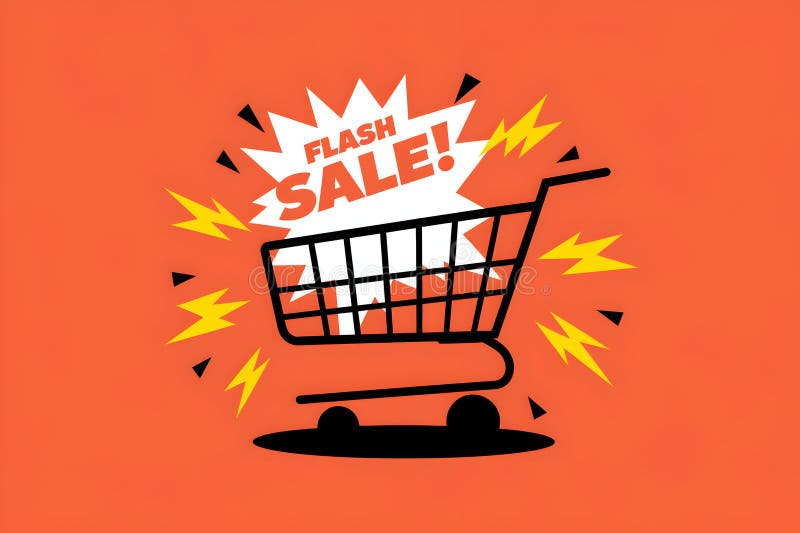 FLASH SALE! in Bold Red Letters Above an Empty Shopping Cart Stock ...